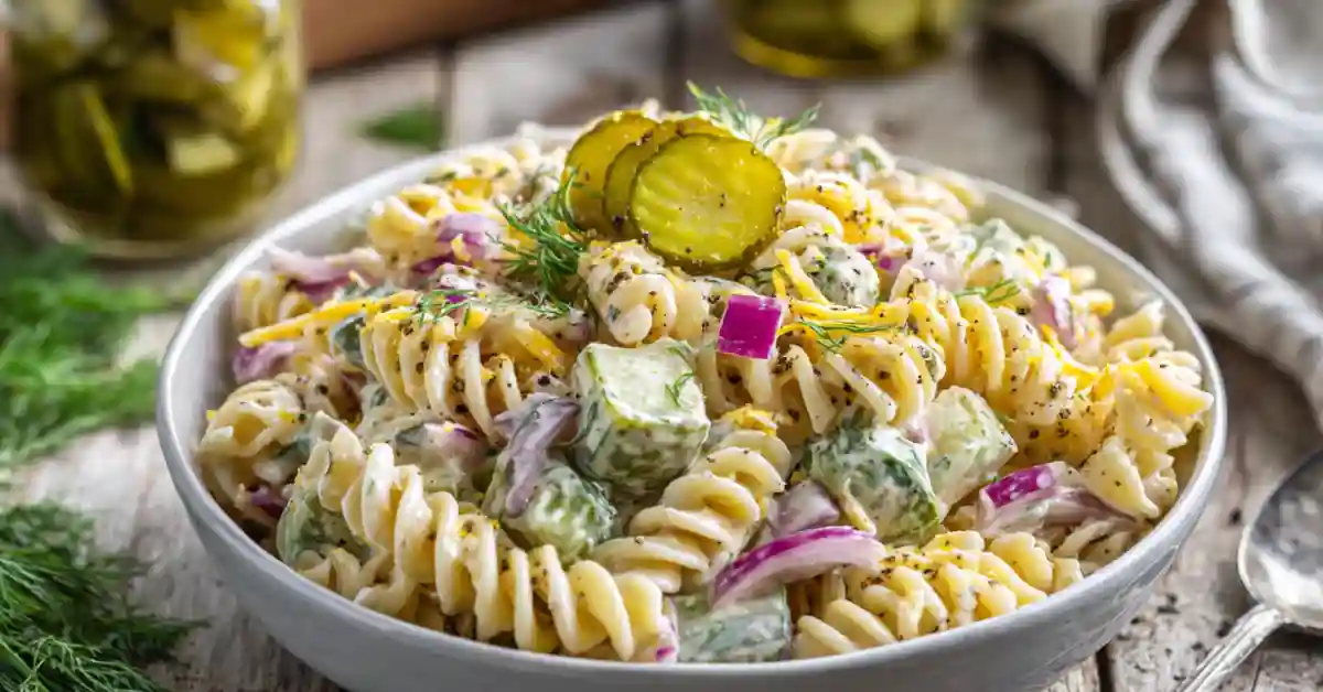 Easy Dill Pickle Pasta Salad With Ranch And Cheese - easyummies